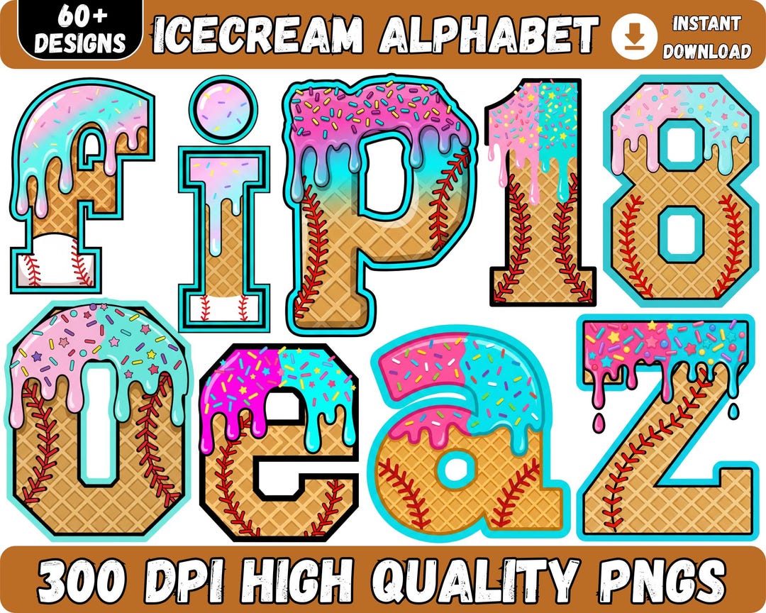 62 Ice Cream Drip Alphabet Doodle Png,pink & Blue Varsity Letters Png ...