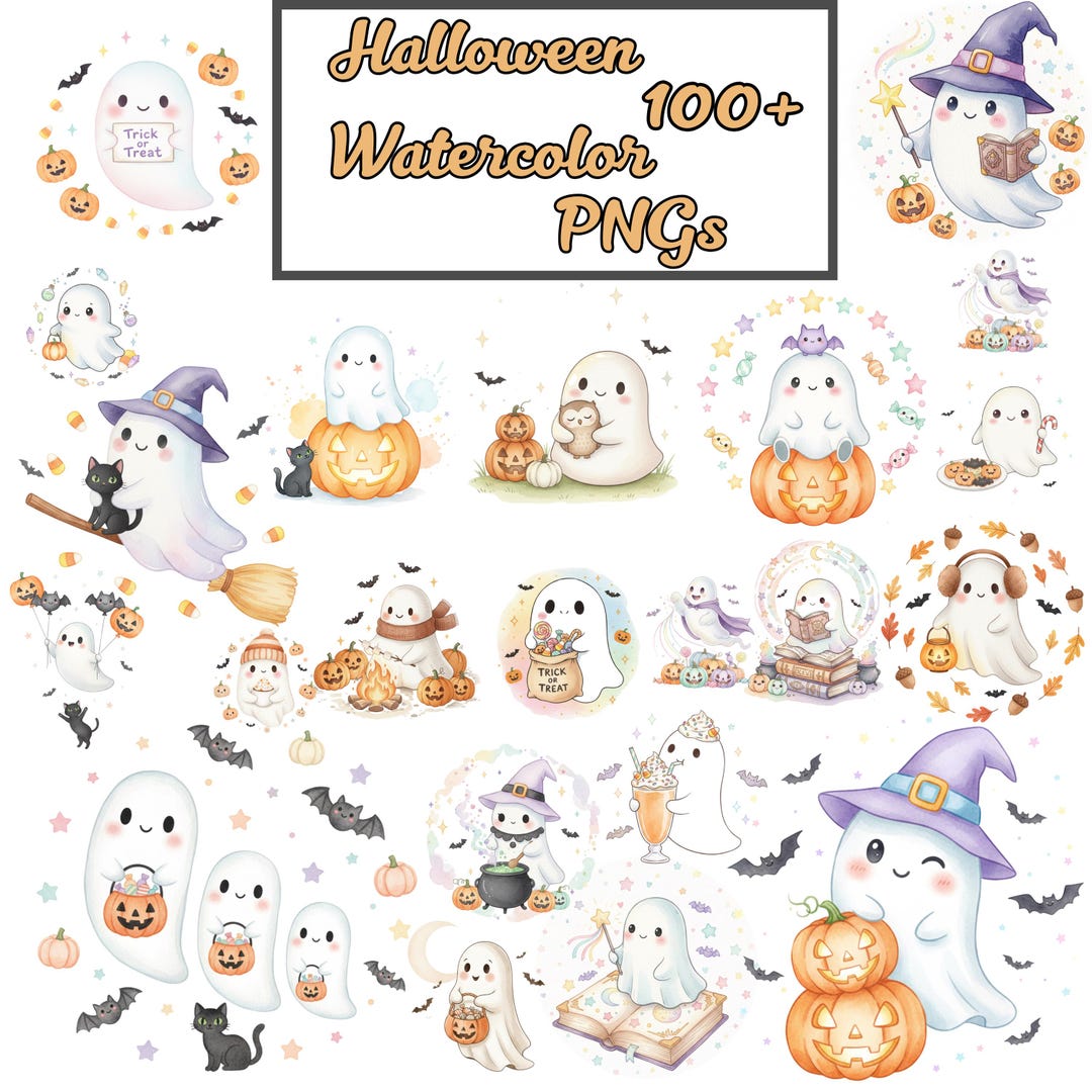 100+ Cute Ghost Halloween Clipart, Kawaii Png - Ghost - Frankenstein ...