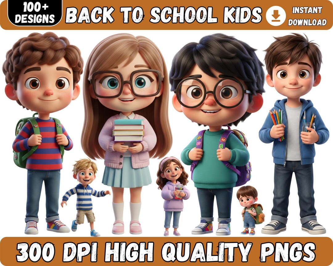 100+ Back to School Kids Clipart, Watercolor Student PNG Bundle, School ...