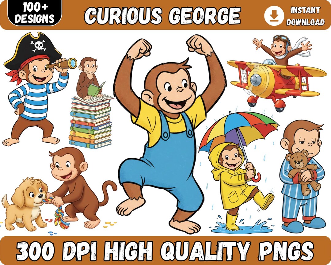 100+ Curious George Monkey Png Bundle, Designs Easy to Use,cartoon ...