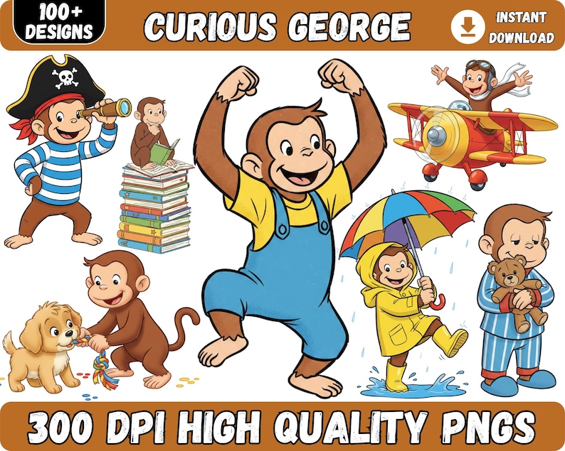 100+ Curious George Monkey Png Bundle, Designs Easy to Use,cartoon ...