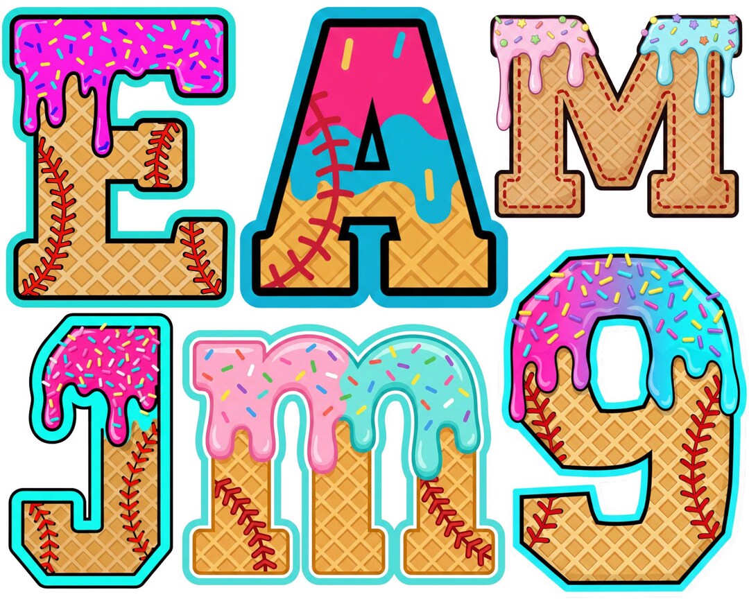 Drip Ice Cream Alphabet PNG, Waffle Cone Letters, Colorful Dripping ...