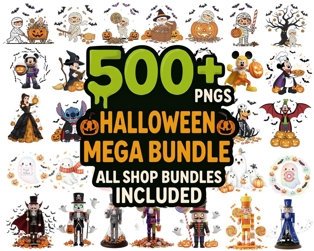 500+ Halloween Mega Bundle Png, Horror Film Designs,cartoon Characters ...