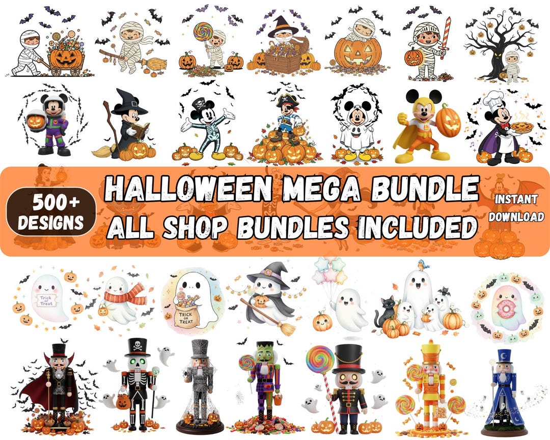 500+ Halloween Mega Bundle Png, Horror Film Designs,cartoon Characters ...
