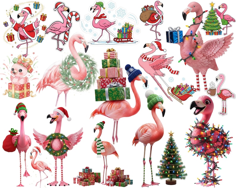 Christmas Flamingo Clipart, Flamingo Sublimation Design, Tropical ...