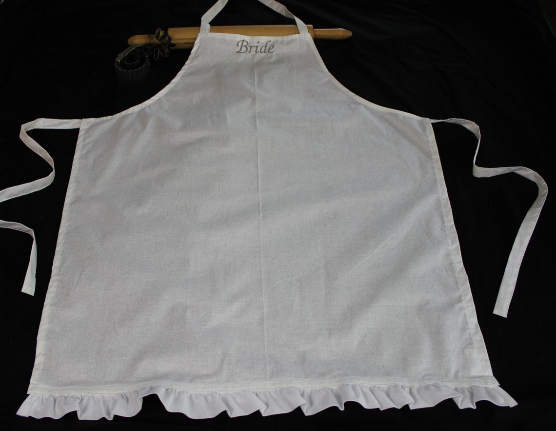 Bride Apron White With Silver Sparkles and Ruffle Made to | Etsy