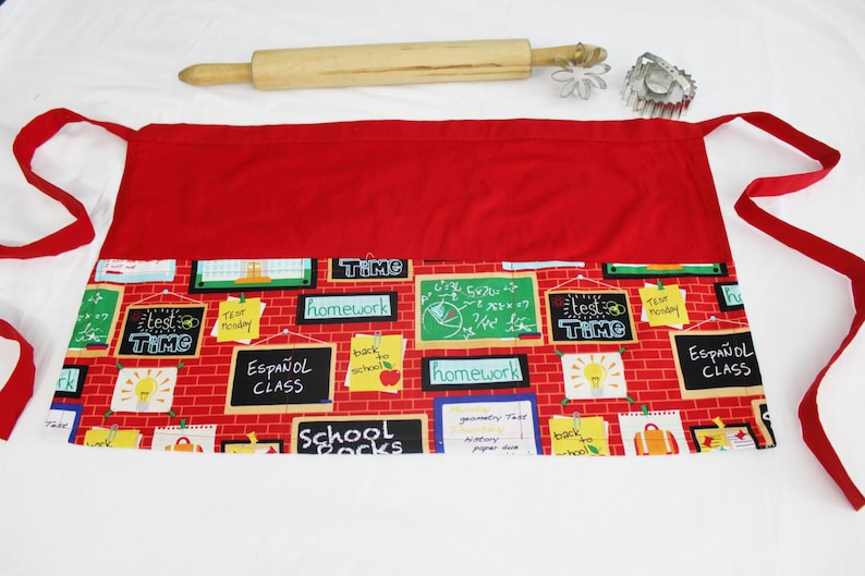 Adult Apron - School Themed Teacher With Red Background - Waist Apron ...