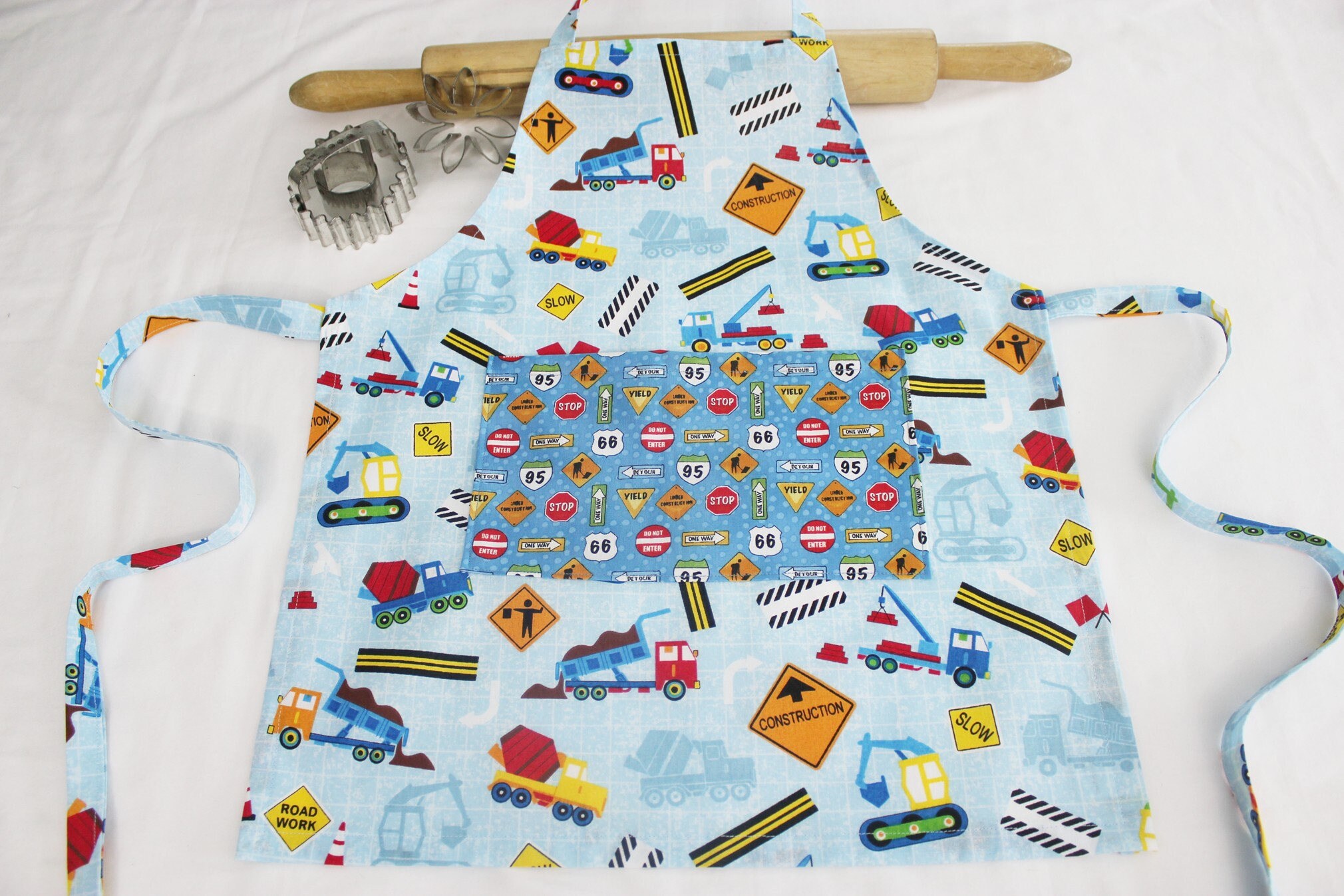 Trucks at Work Child Apron With Road Sign Pocket Ready to | Etsy