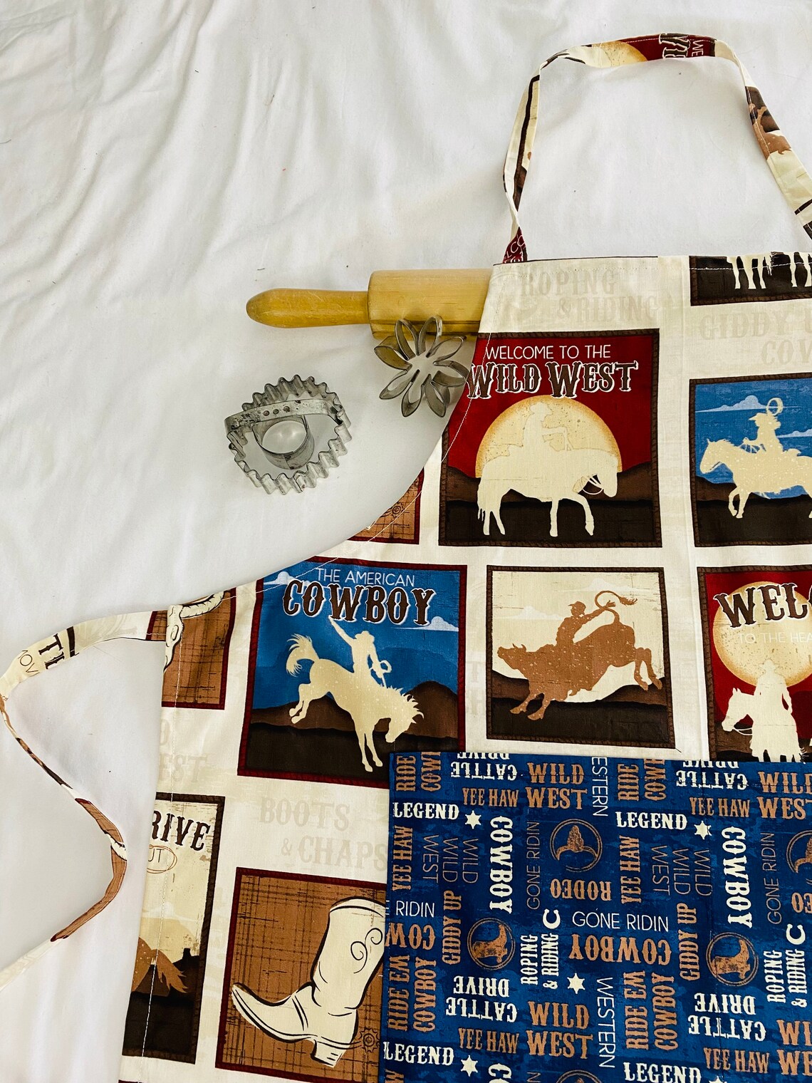 Cowboy Themed Western Adult Apron With Navy Pocket Ready to - Etsy