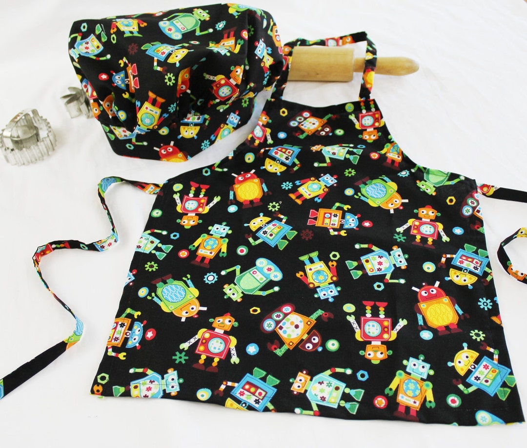 Child Apron and Chef Hat - Robots - Ready to Ship - Etsy