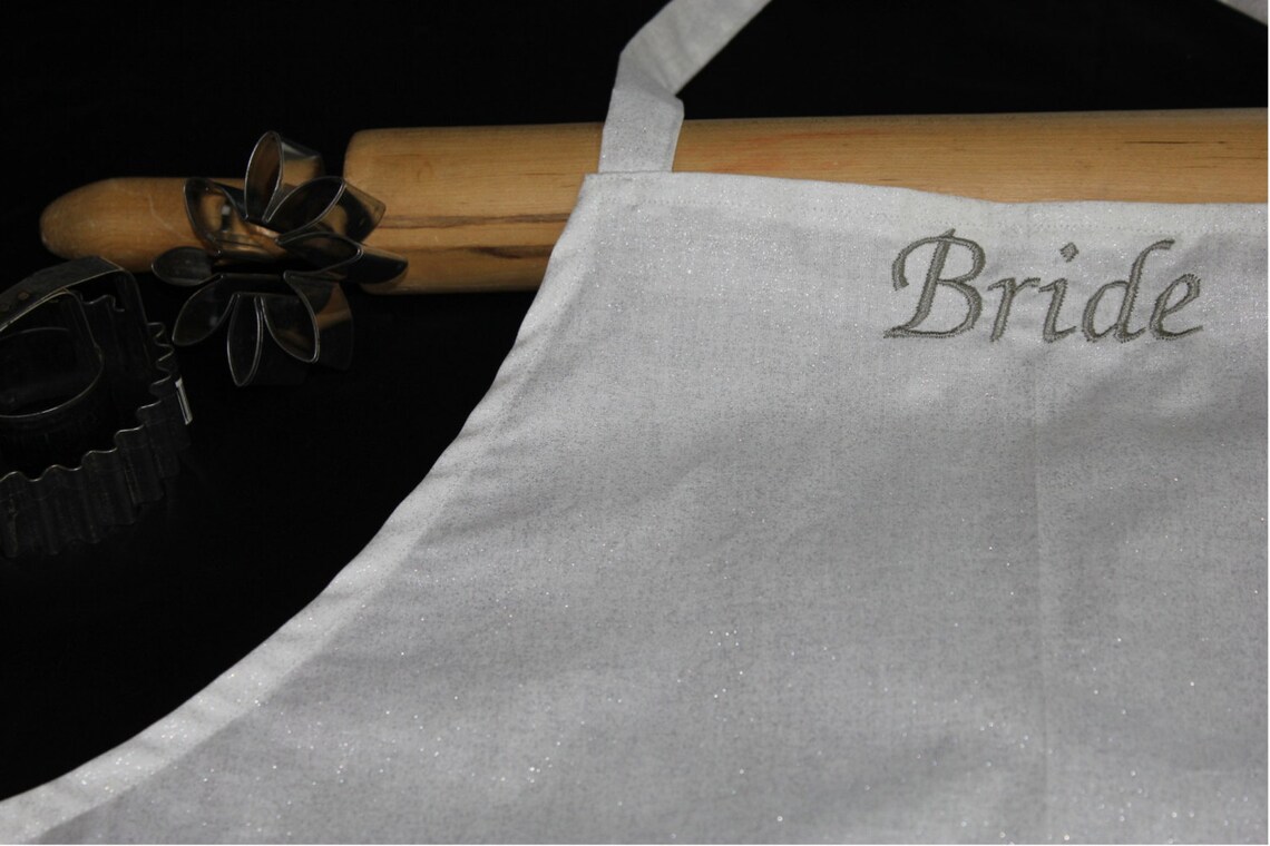Bride Apron White With Silver Sparkles and Ruffle Made to | Etsy