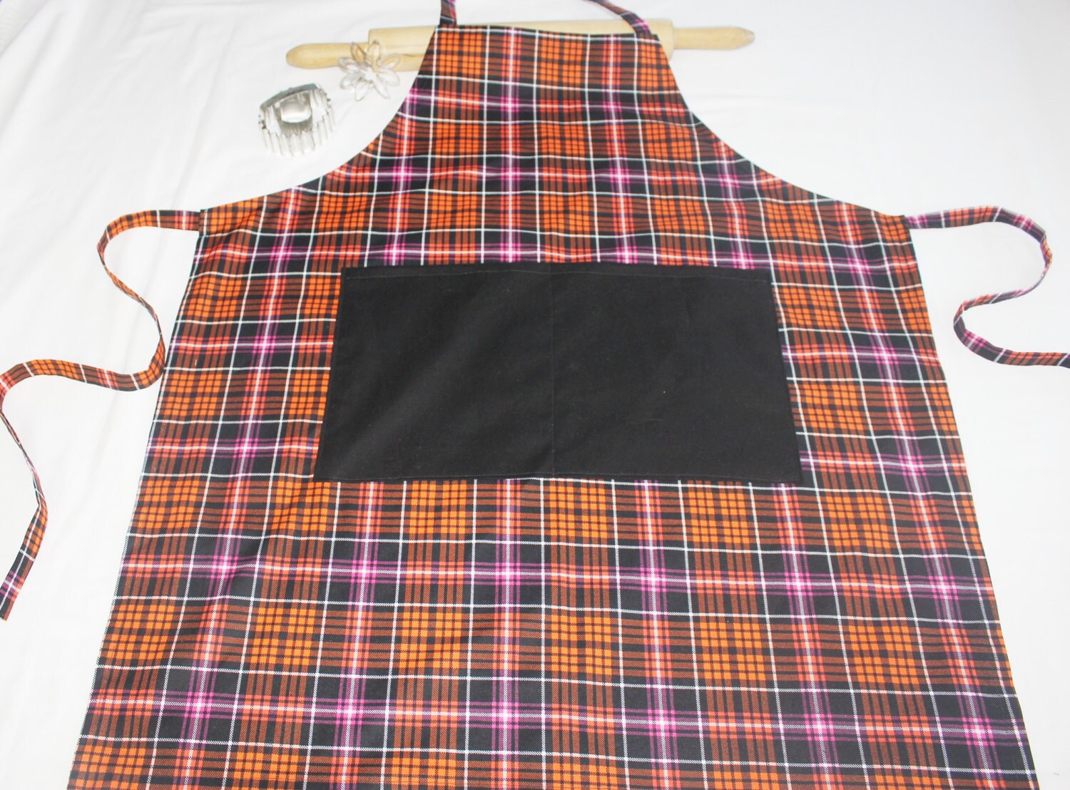 Adult Apron - Plaid With Black Pocket - Ready to Ship - Etsy
