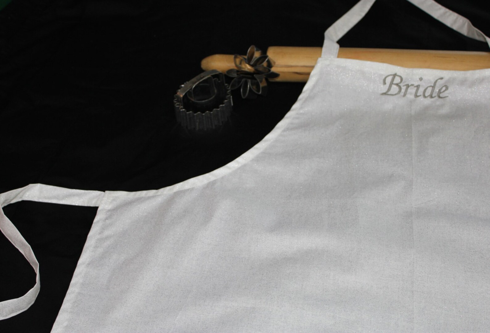 Bride Apron White With Silver Sparkles and Ruffle Made to | Etsy