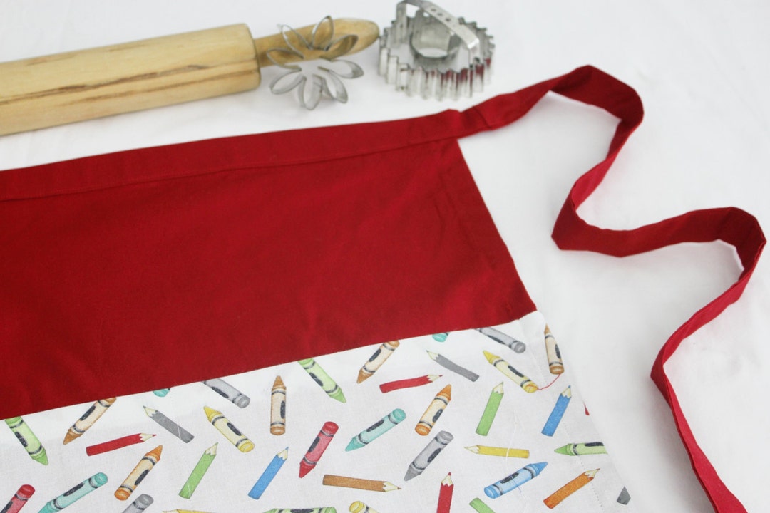 Adult Apron - Crayons With Red Background - Waist Apron - Ready to Ship ...