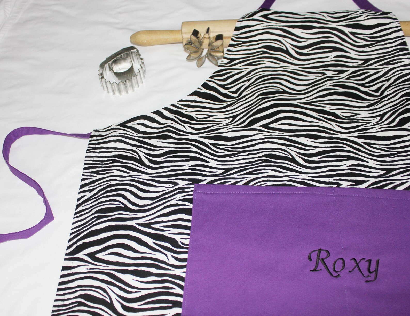 Personalized and Ruffled Zebra Adult Apron - Accent Fabric Can Be ...