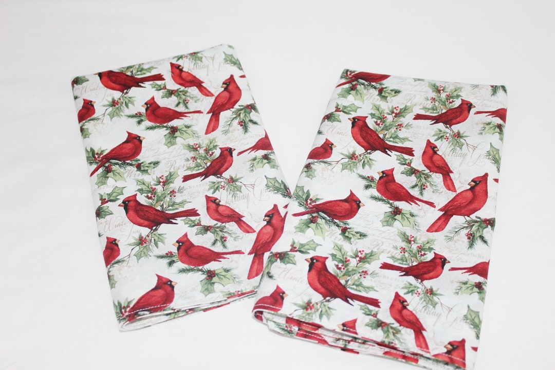 Cardinals and Holly Cloth Napkins - Double Sided, Thick and Large - Set ...