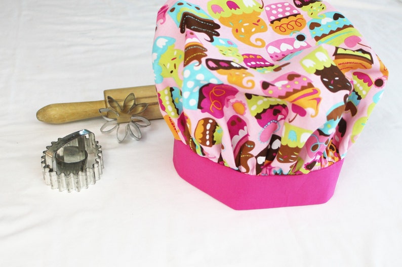 Child Chef Hat - Sweet Cupcakes on Pink With Hot Pink Band - Adjustable ...