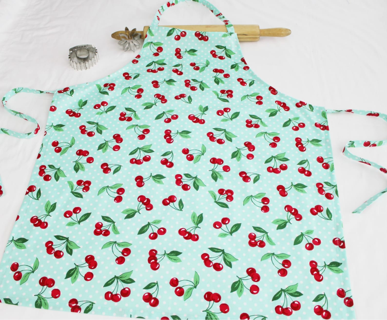 Retro Cherries on Aqua Adult Apron Ready to Ship - Etsy