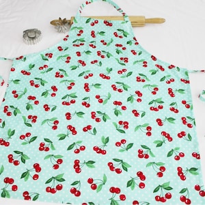 Adult Apron - Retro Cherries on Aqua - Ready to Ship - Etsy