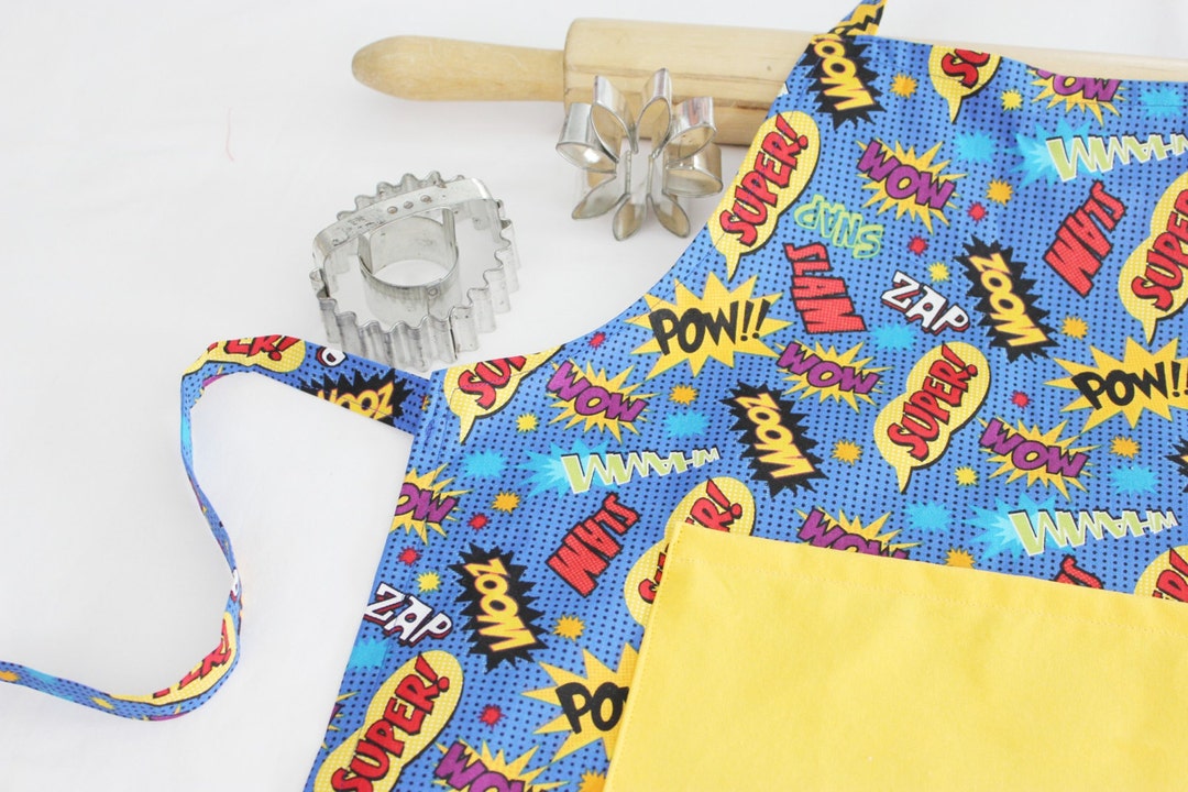 Superhero Child Apron With Yellow Pocket - Ready to Ship - Etsy