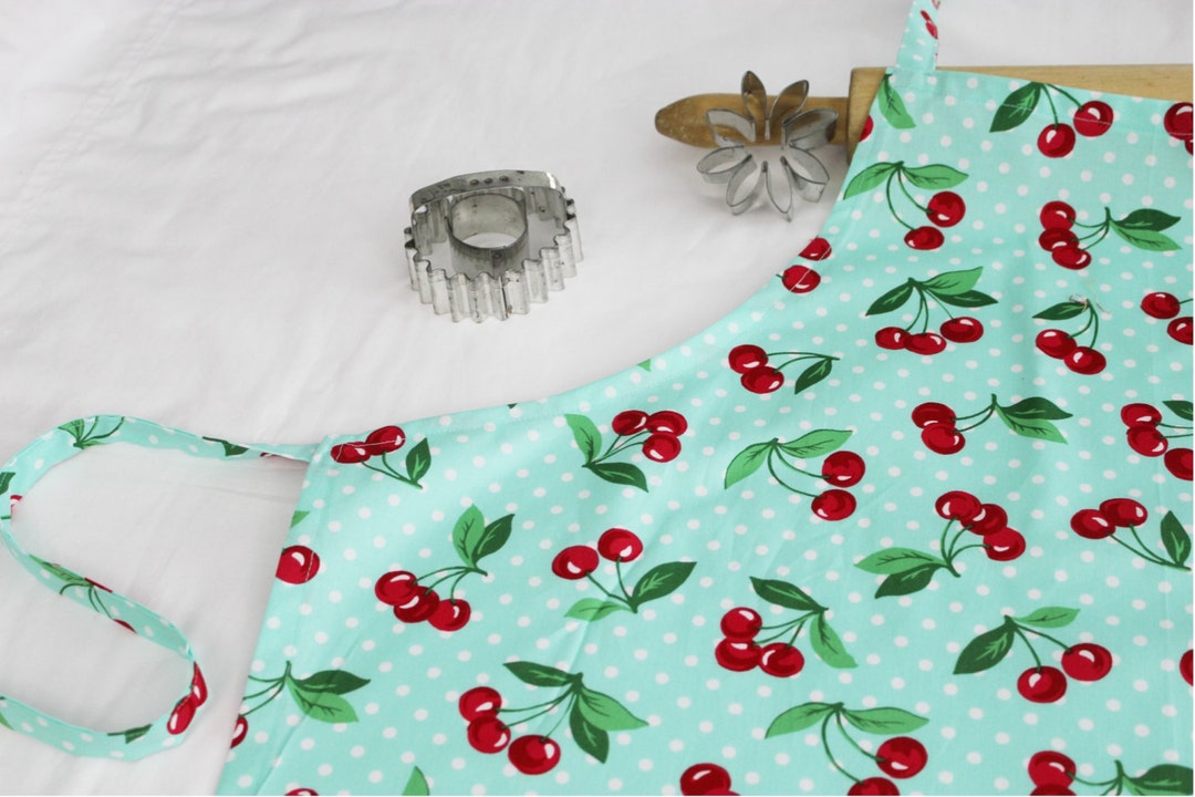 Retro Cherries on Aqua Adult Apron - Ready to Ship - Etsy