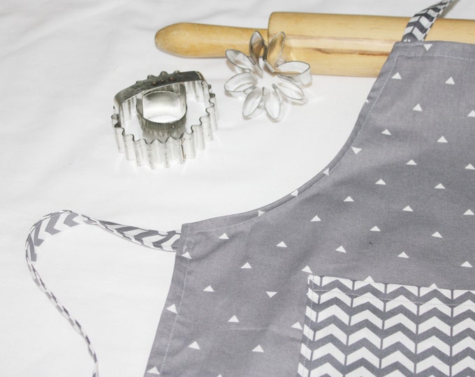 Dark Grey Triangles and Chevron Child Apron - Ready to Ship - Etsy