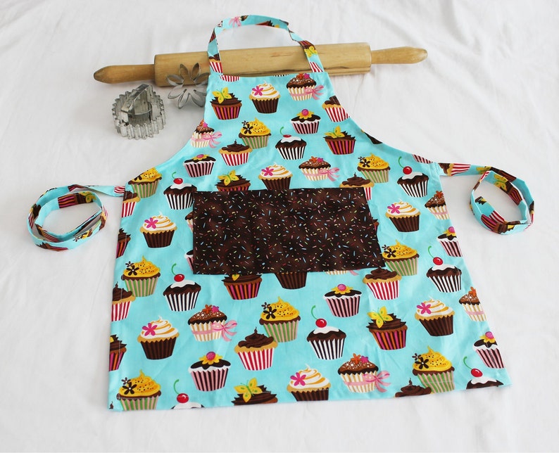 Retro Teal Cupcakes Child Apron With Brown Sprinkles Pocket - Etsy