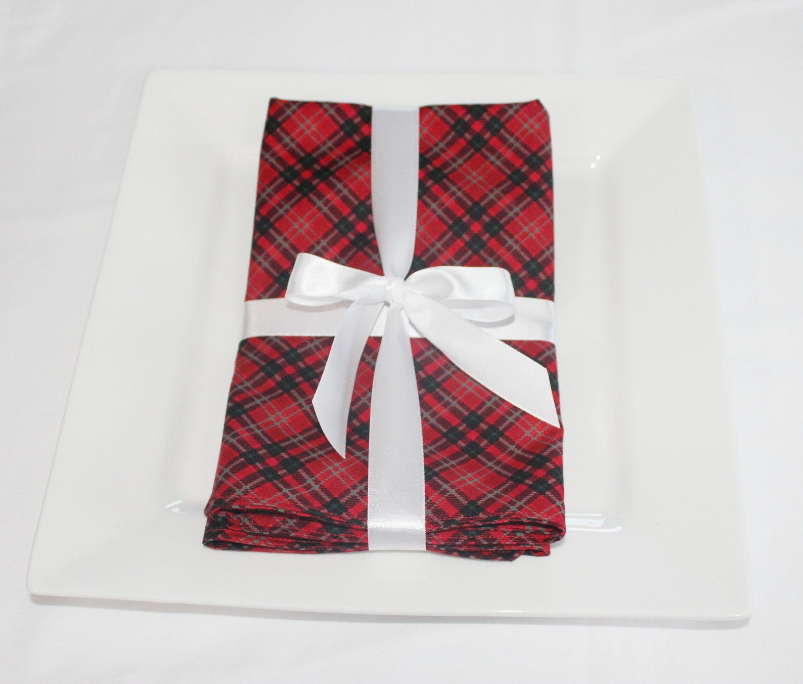 Red Plaid Cloth Napkins Double Sided Thick and Large Set - Etsy