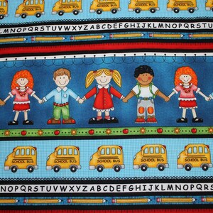 Adult Apron - School Themed - Blue Striped With School Bus and Children ...