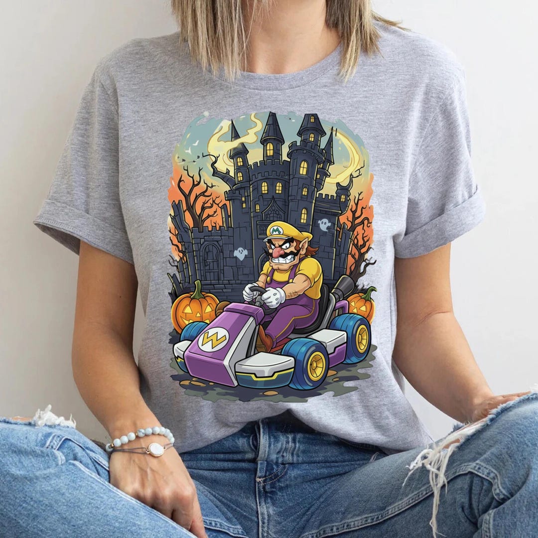 Wario Halloween Shirt Spooky Castle Kart Tee Funny Gamer Costume Mario ...