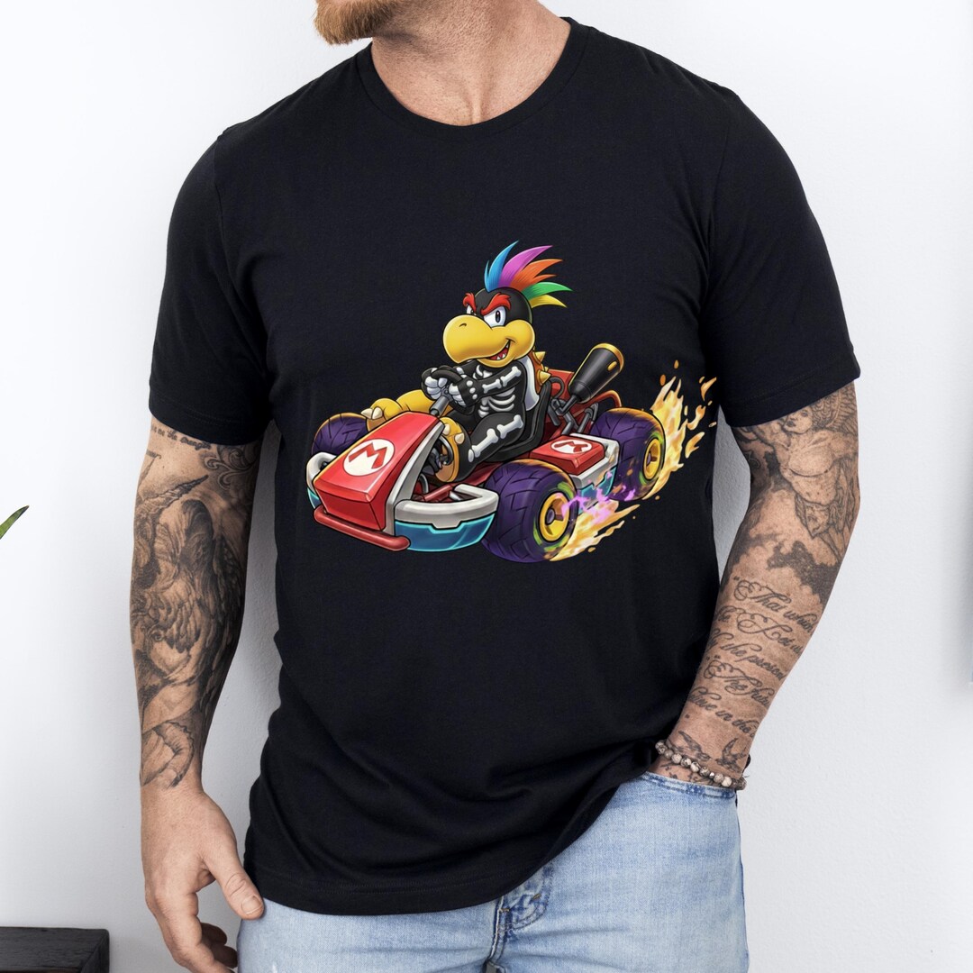 Bowser Punk Kart T-shirt, Skeleton Style Gaming Graphic Tee, Retro ...
