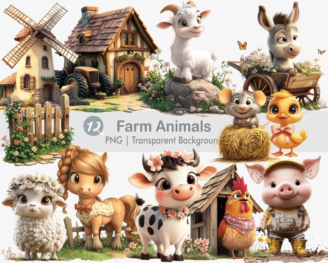 Farm Animals Clipart, Cute Cow Png, Farm Barn, Cute Goat, Piglet ...