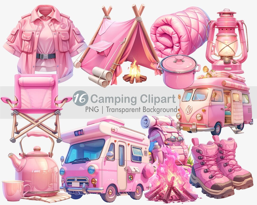 Pink Camping Clipart, Camper Png, Pink Tent, Adventure, Printable ...