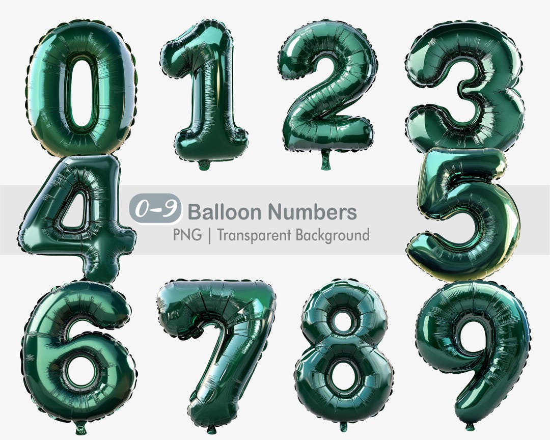Green Balloon Numbers Clipart, Foil Balloons Png, Party, Celebration ...