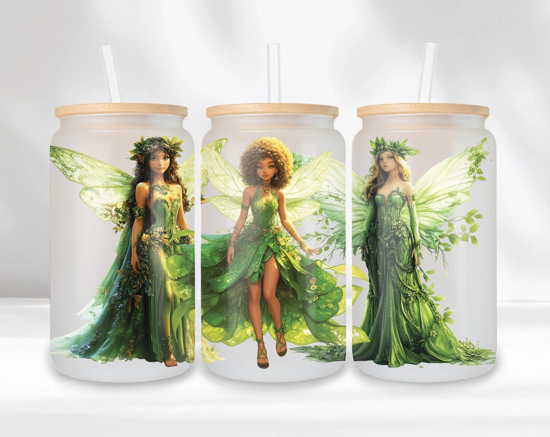 Forest Fairies Glass Can Wrap, Fairy 16oz Glass Can, Fantasy Whimsical ...