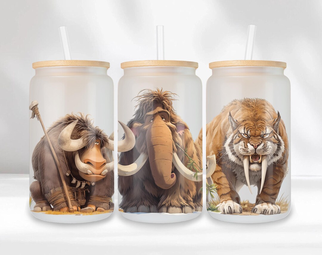Stone Age Animals Glass Can Wrap, Mammoth 16oz Glass Can, Ice Age ...