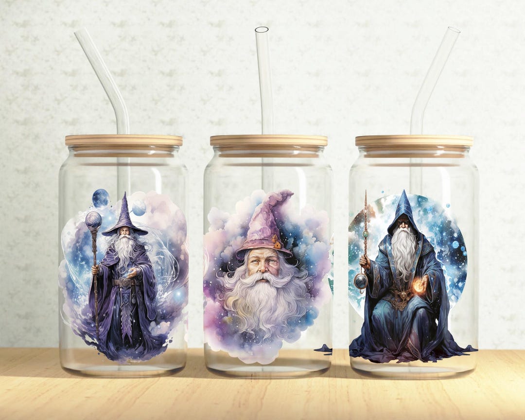 Wizard Glass Can Wrap, Celestial Wizard 16oz Glass Can, Magical Wizard ...