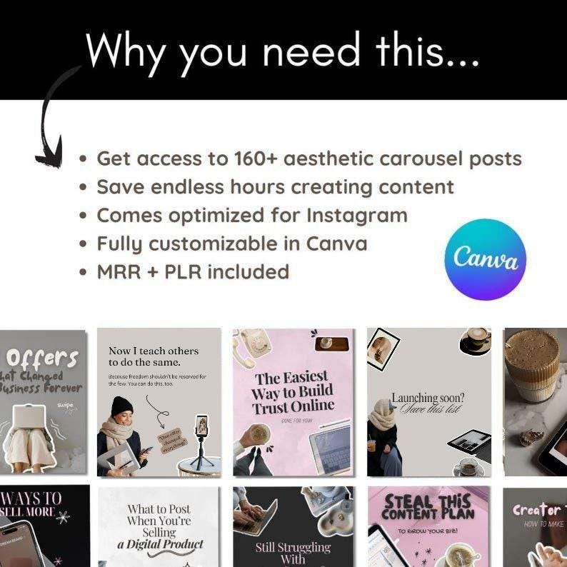 400+ Instagram Carousel Templates | Canva Editable | PLR & MRR | Social ...