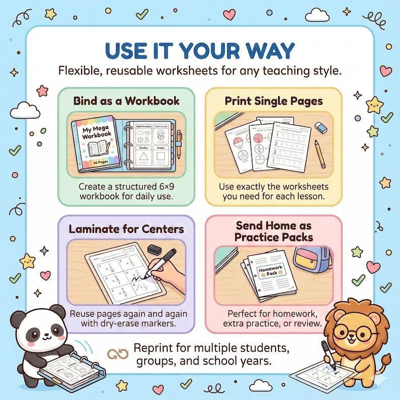 Kindergarten & 1st Grade Mega Workbook – 1000+ Math and Reading ...