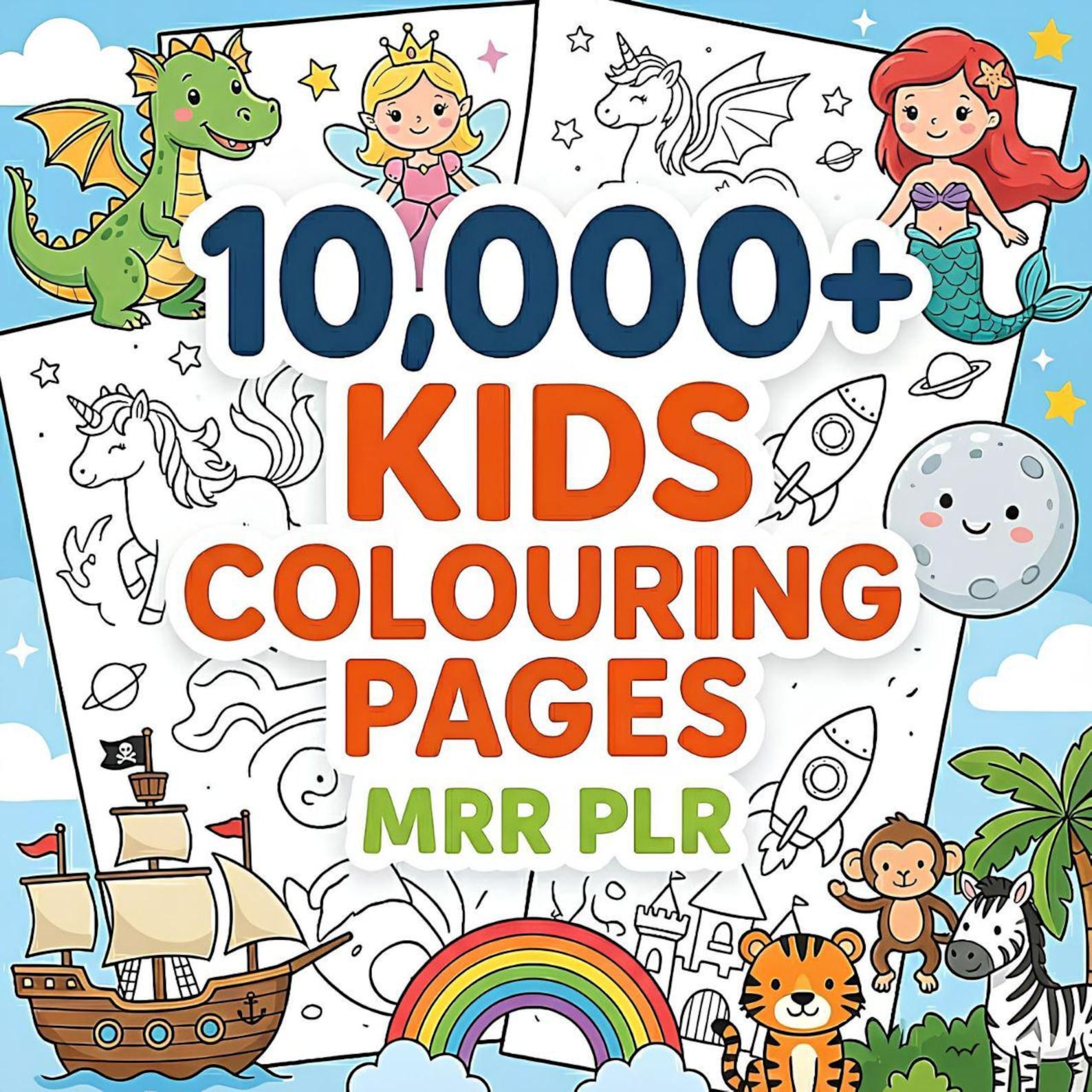 Mega paquete de más de 10 000 páginas para colorear PLR para niños y ...