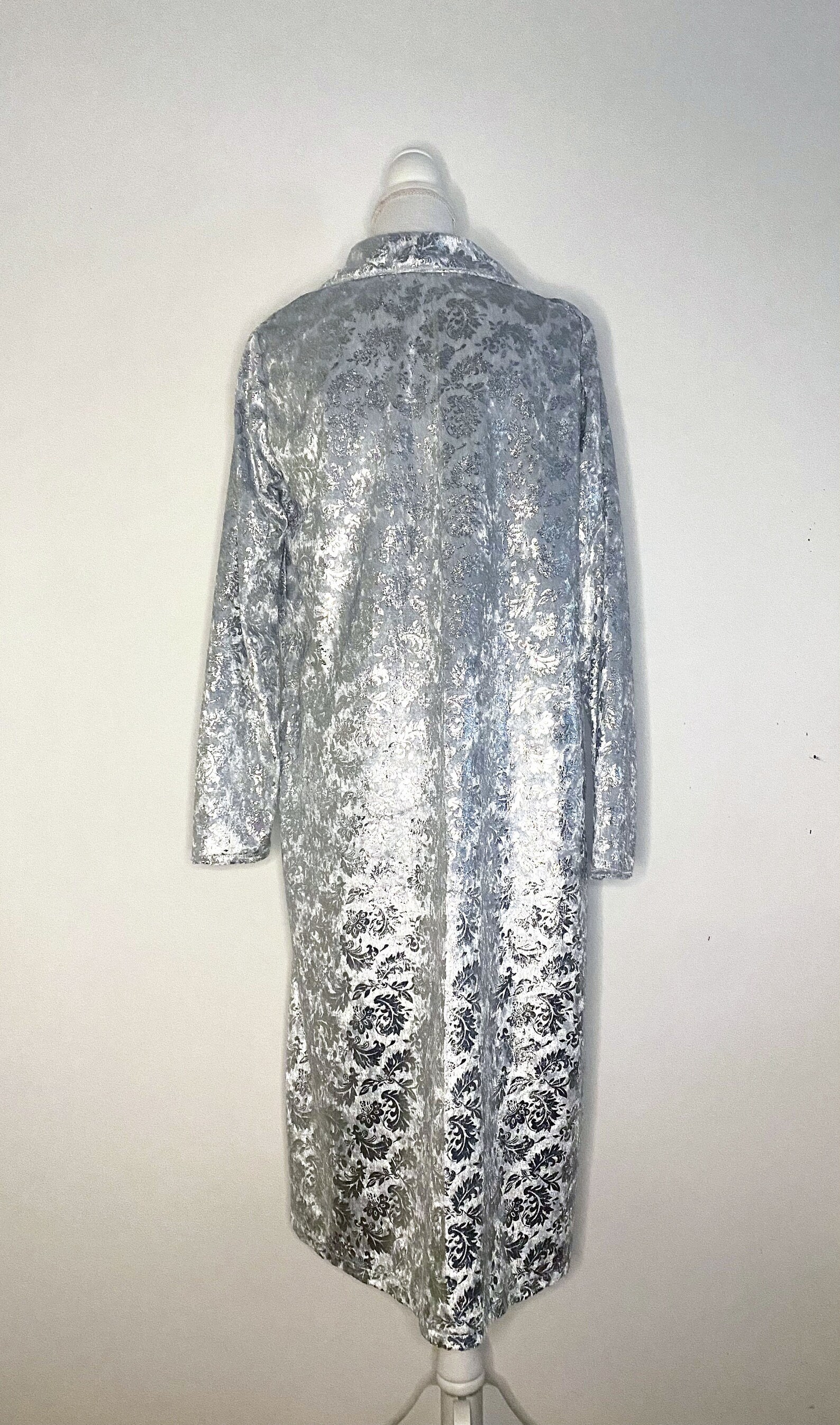 Silver Velvet Long Cardigan, Velvet Coat, Long Cardigan, Velvet Kimono ...