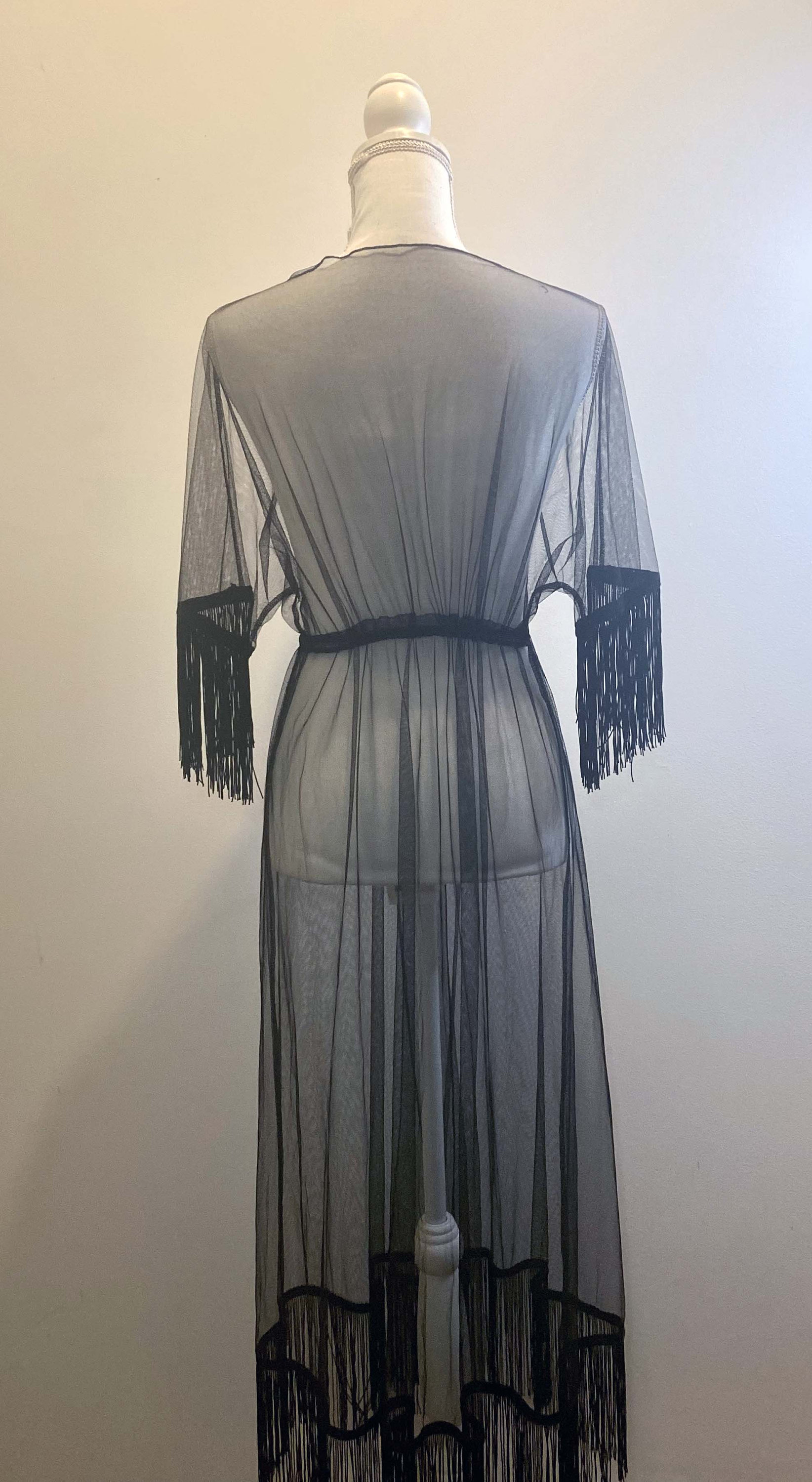 Black Mesh Fringe Kimono, Black Chiffon Fringe Duster, Black Tulle ...