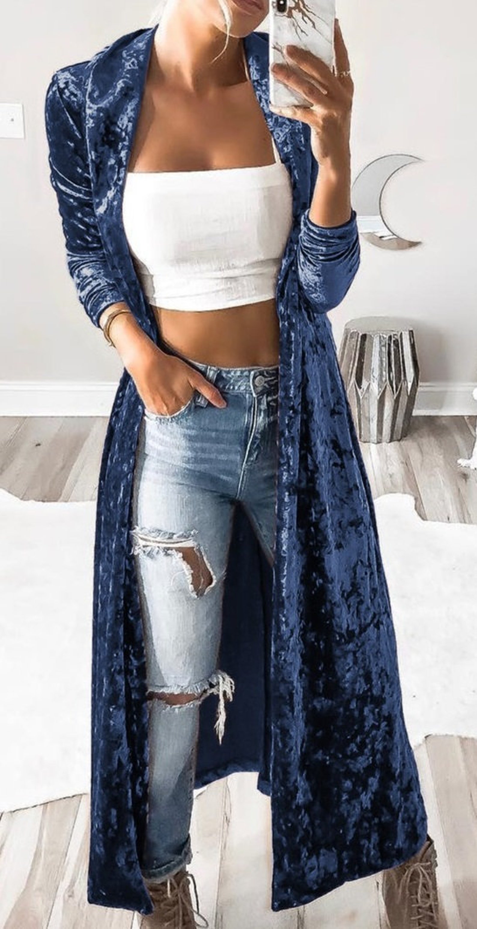 Liliac Velvet Long Cardigan, Velvet Coat, Long Cardigan, Velvet Kimono ...