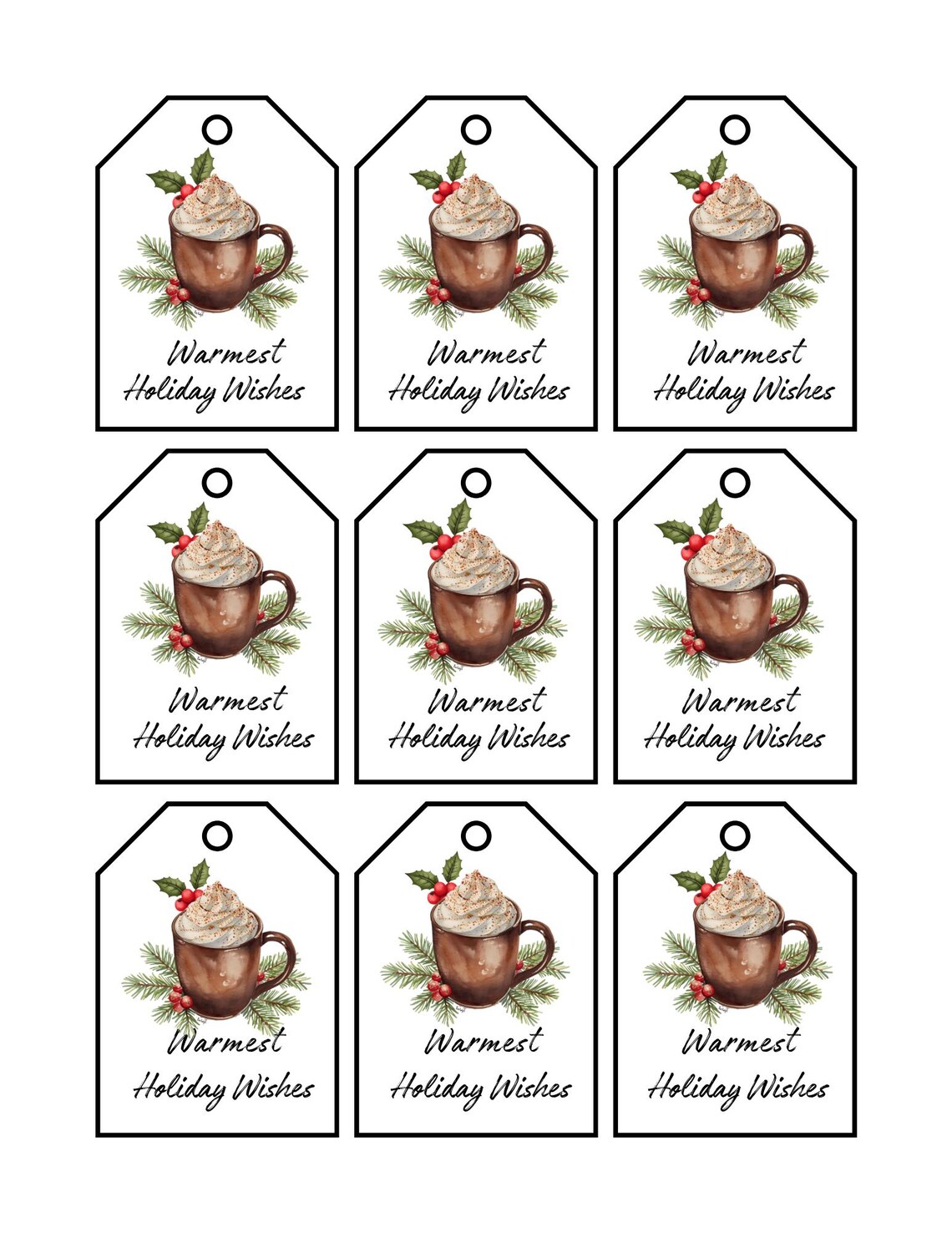 Christmas Hot Chocolate Printable Gift Tag | Instant Download | Holiday ...
