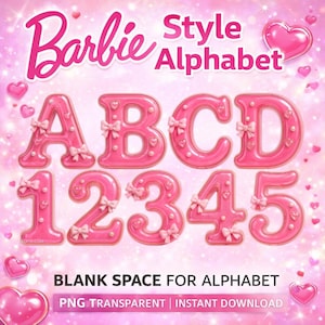 Pink Barbie Font Alphabet PNG, A–Z Letters and 0–9 Numbers, Glam Pink ...