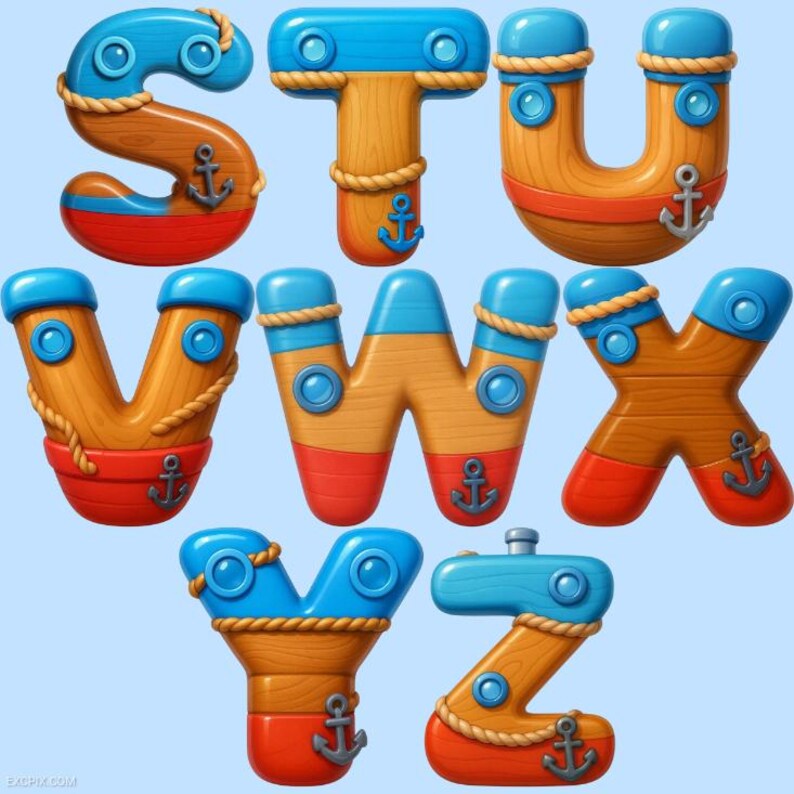 Cartoon Ship Alphabet PNG Bundle, Nautical Letters A–Z and Numbers 0–9 ...
