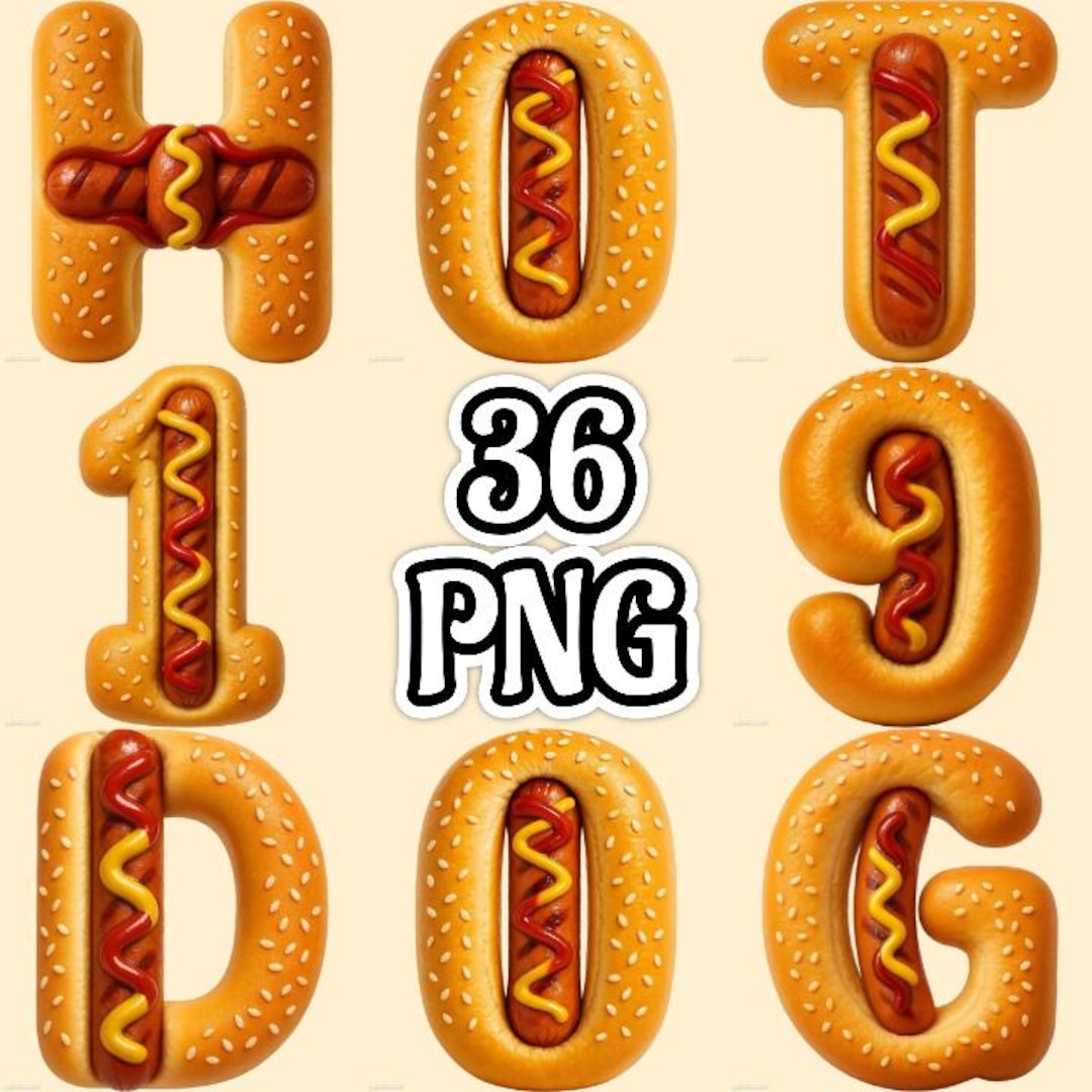 Hot Dog Alphabet Clipart, Fast Food Letters & Numbers (PNG) - Etsy