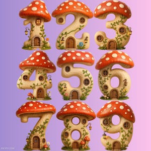 Mushroom House Alphabet Clipart PNG, Fantasy Letters A–Z Numbers 0–9 ...