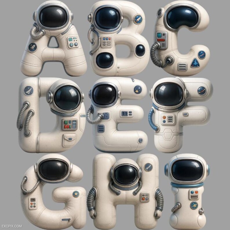 Astronaut Alphabet PNG Set, Space Letters A–Z and Numbers 0–9, Galaxy ...