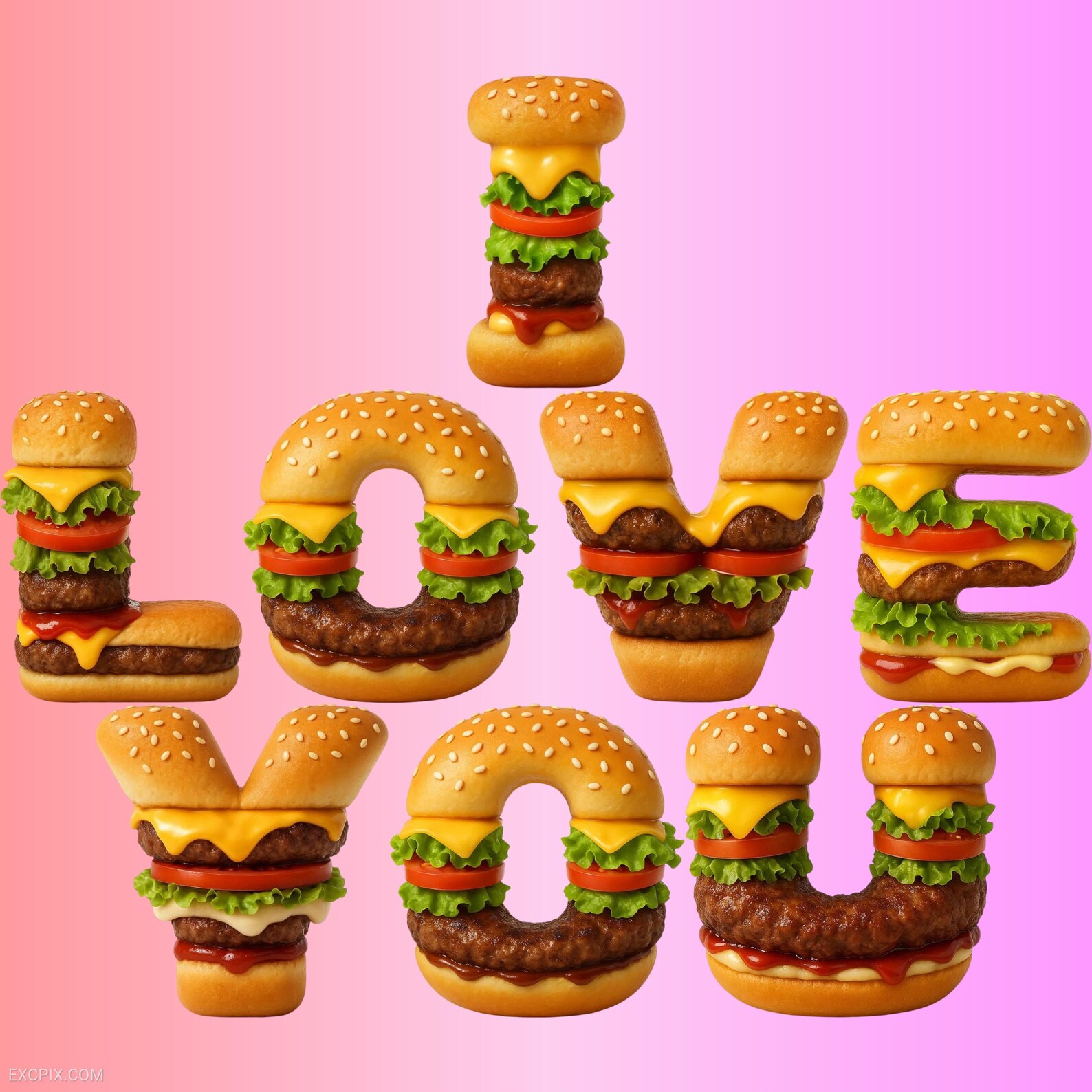 Burger Font Alphabet Clipart – 36 PNG, Food Letter Stickers (digital ...